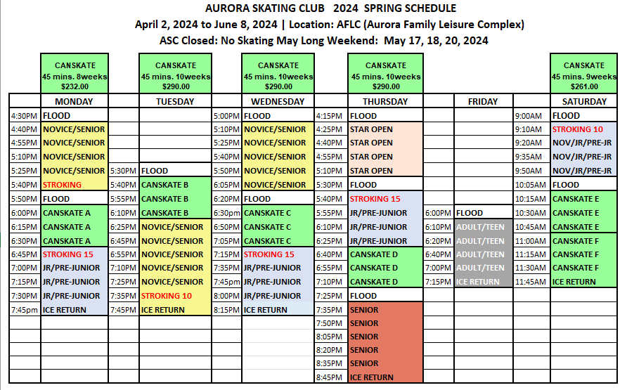ASC SPRING SCHEDULE :: Aurora Skating Club